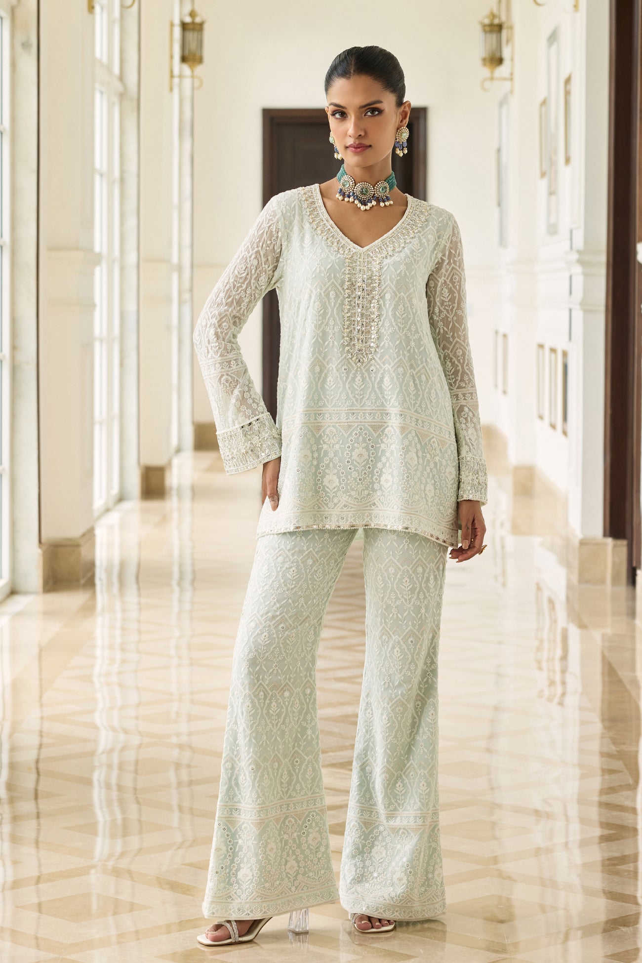 Kiara Slim Tunic Set in Sky Blue