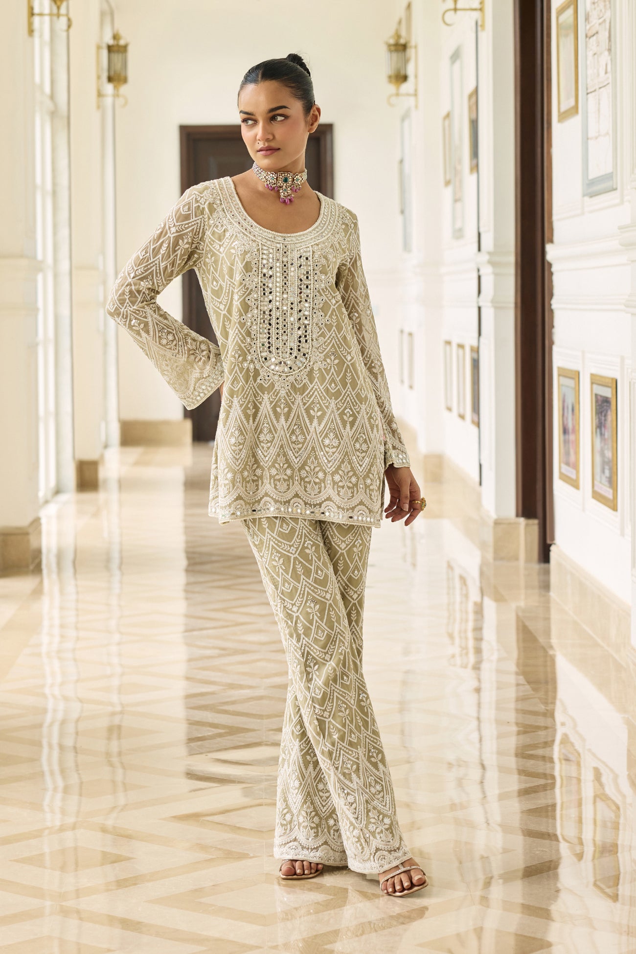 Kiara Slim Tunic Set in Dusty Grey